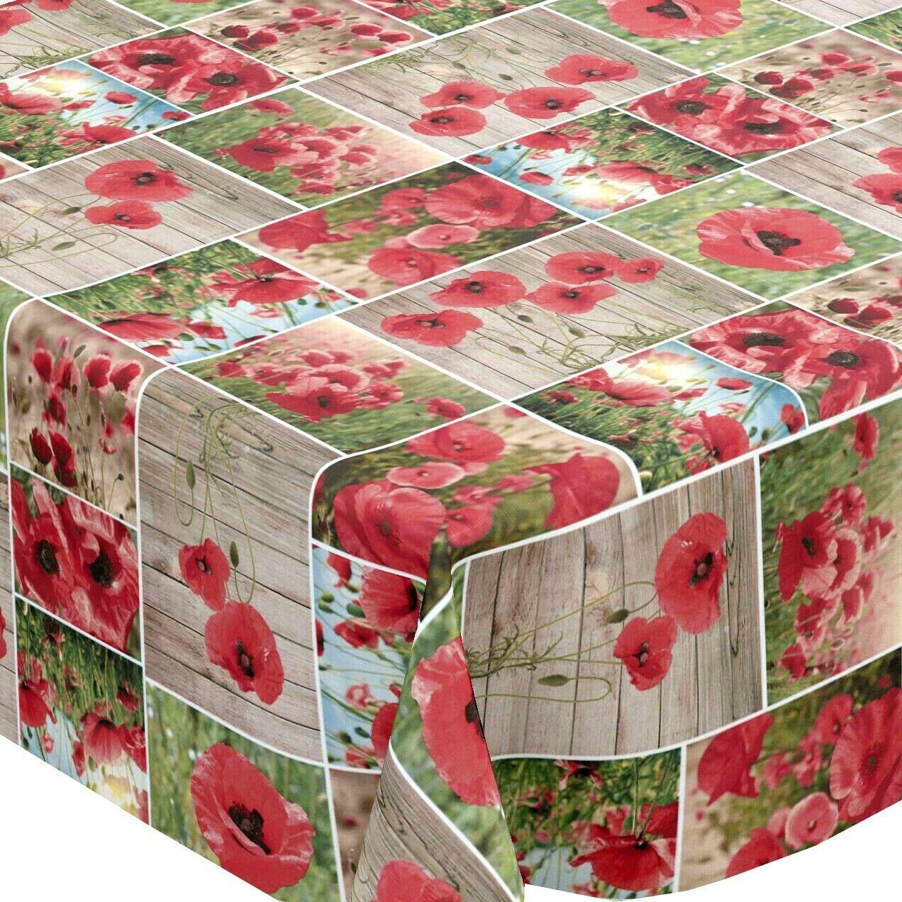 Poppy Vinyl Oilcloth Tablecloth -Cafe Latte Red - Vinyl Tablecloth ...
