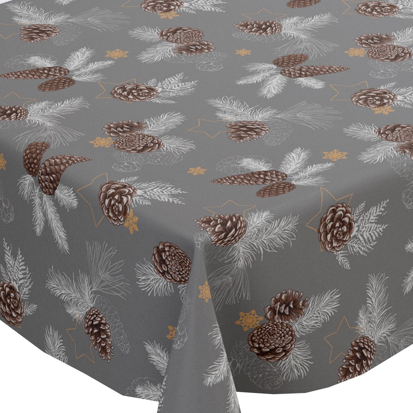 Pine Cones Grey and Brown PVC Vinyl Wipe Clean Tablecloth 140cm x 140c