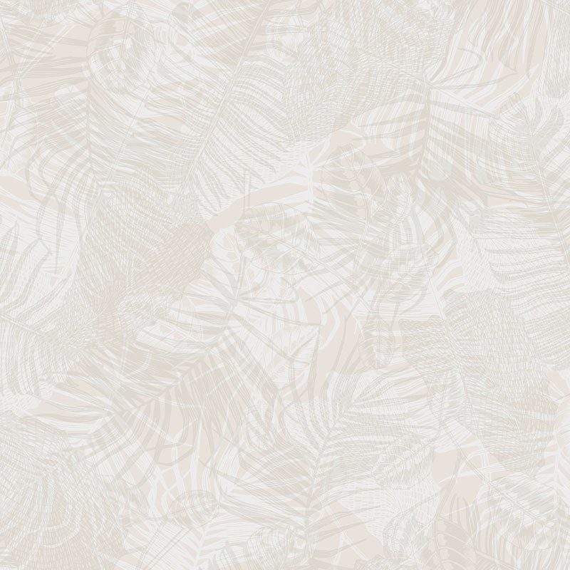 Palm Leaves Cream PVC Vinyl Tablecloth Roll 20 Metres