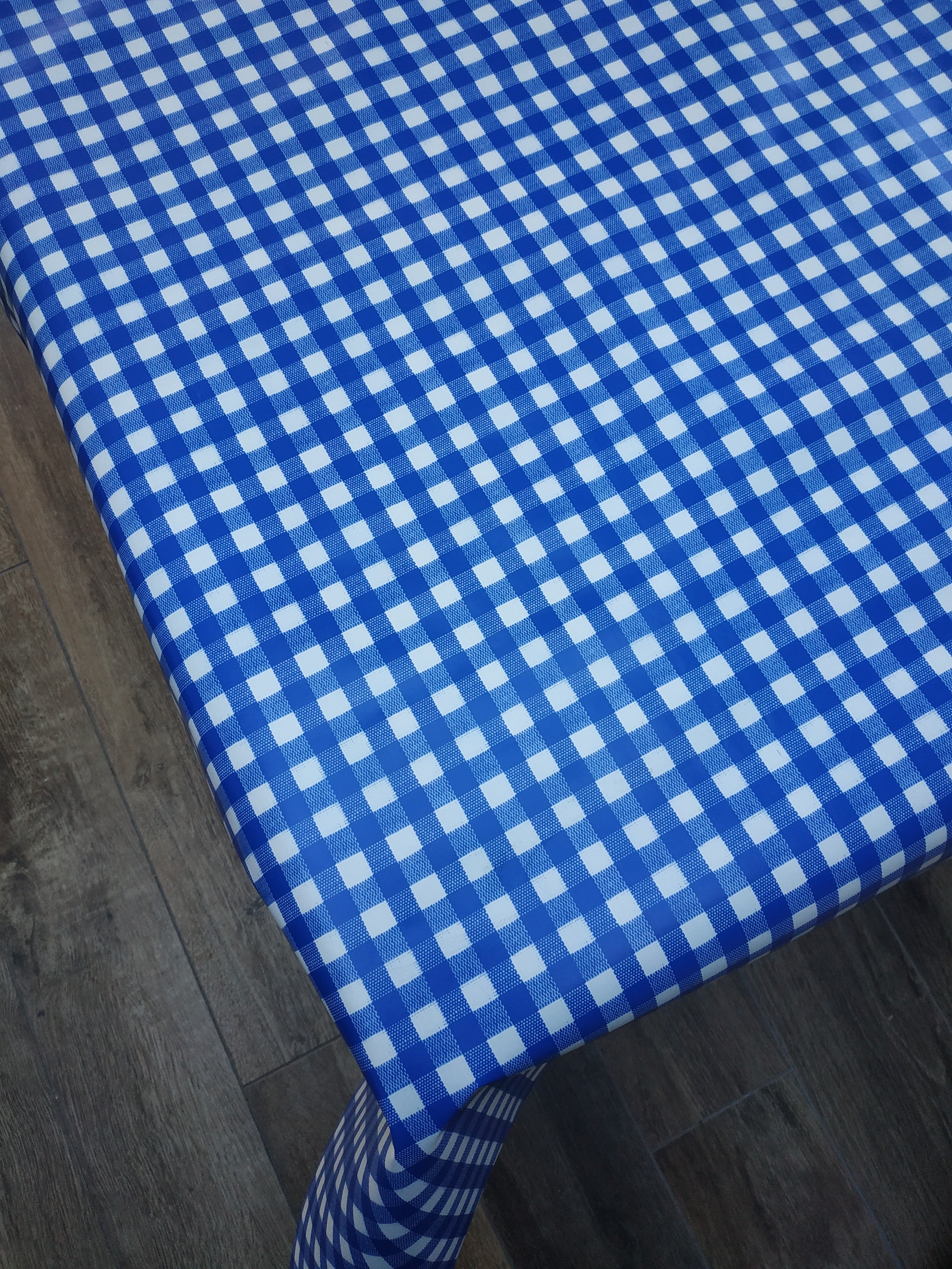 Bistro Check Blue Vinyl Oilcloth Tablecloth Vinyl Oilcloth Tablecloth ...