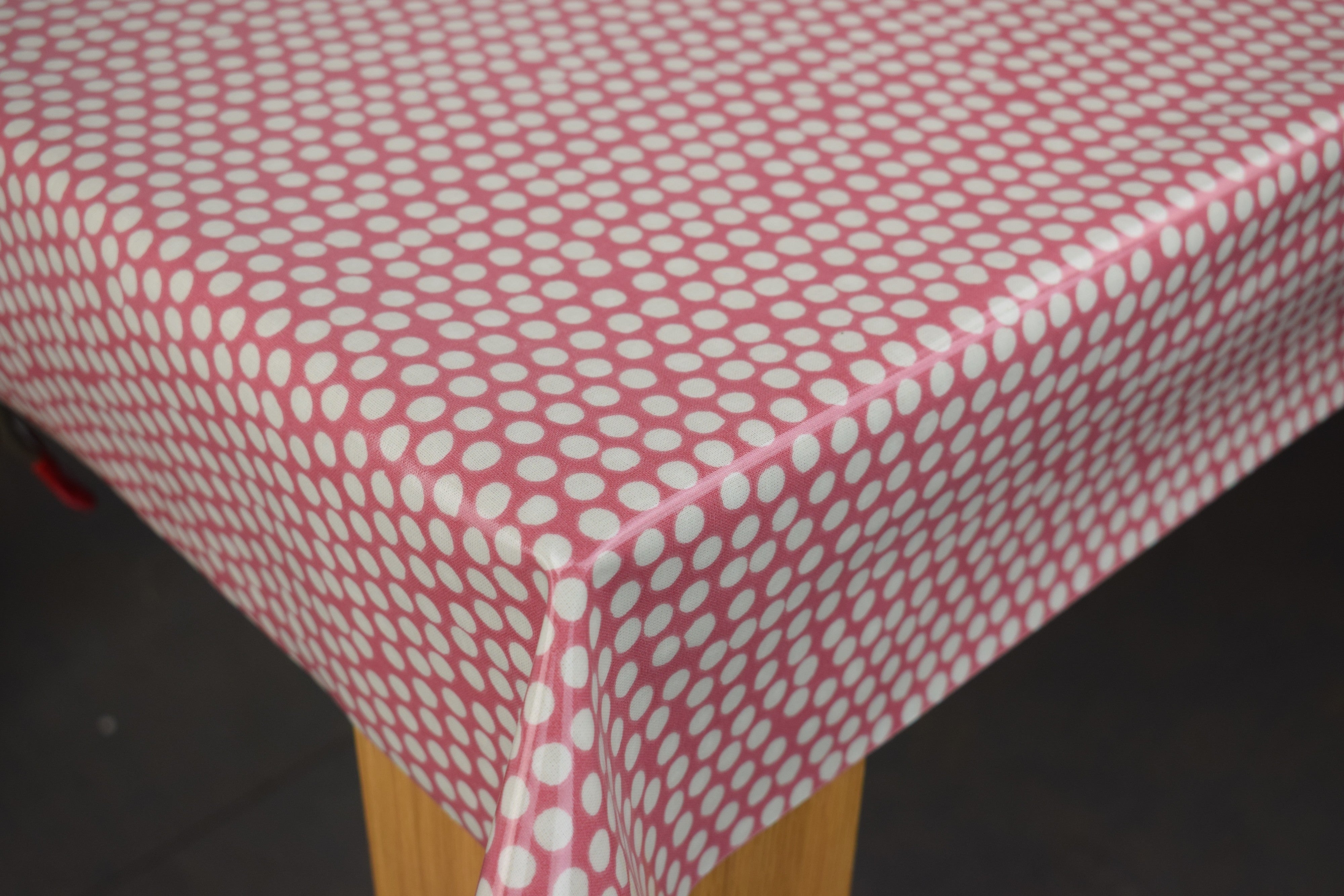 Square Wipe Clean Tablecloth PVC Oilcloth 132cm x 132cm Spotty Blush