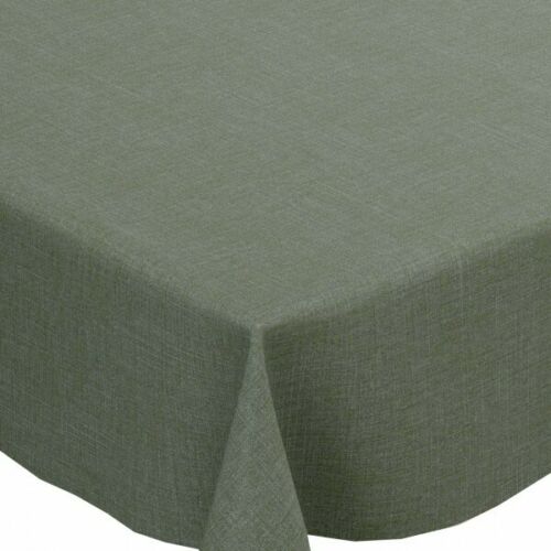 Moss Green Linen Look PVC Vinyl Tablecloth 20 Metres