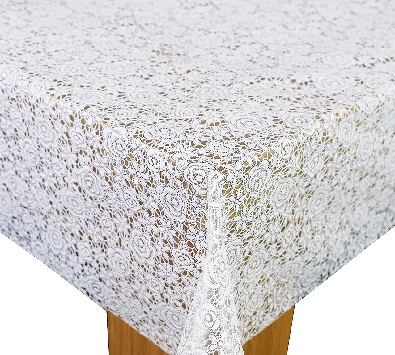 Floral White PVC Lace Vinyl Oilcloth Tablecloth - Wipe Clean ...