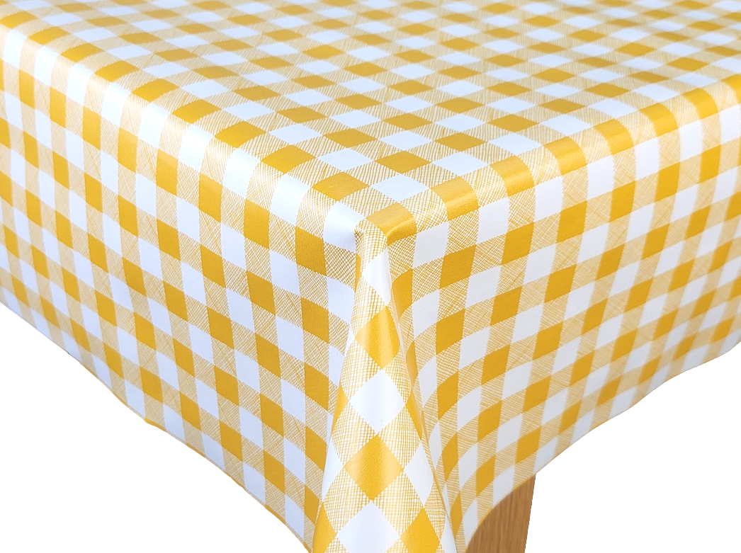 Small Yellow White Gingham Check Vinyl Oilcloth Tablecloth - Wipe Clean ...